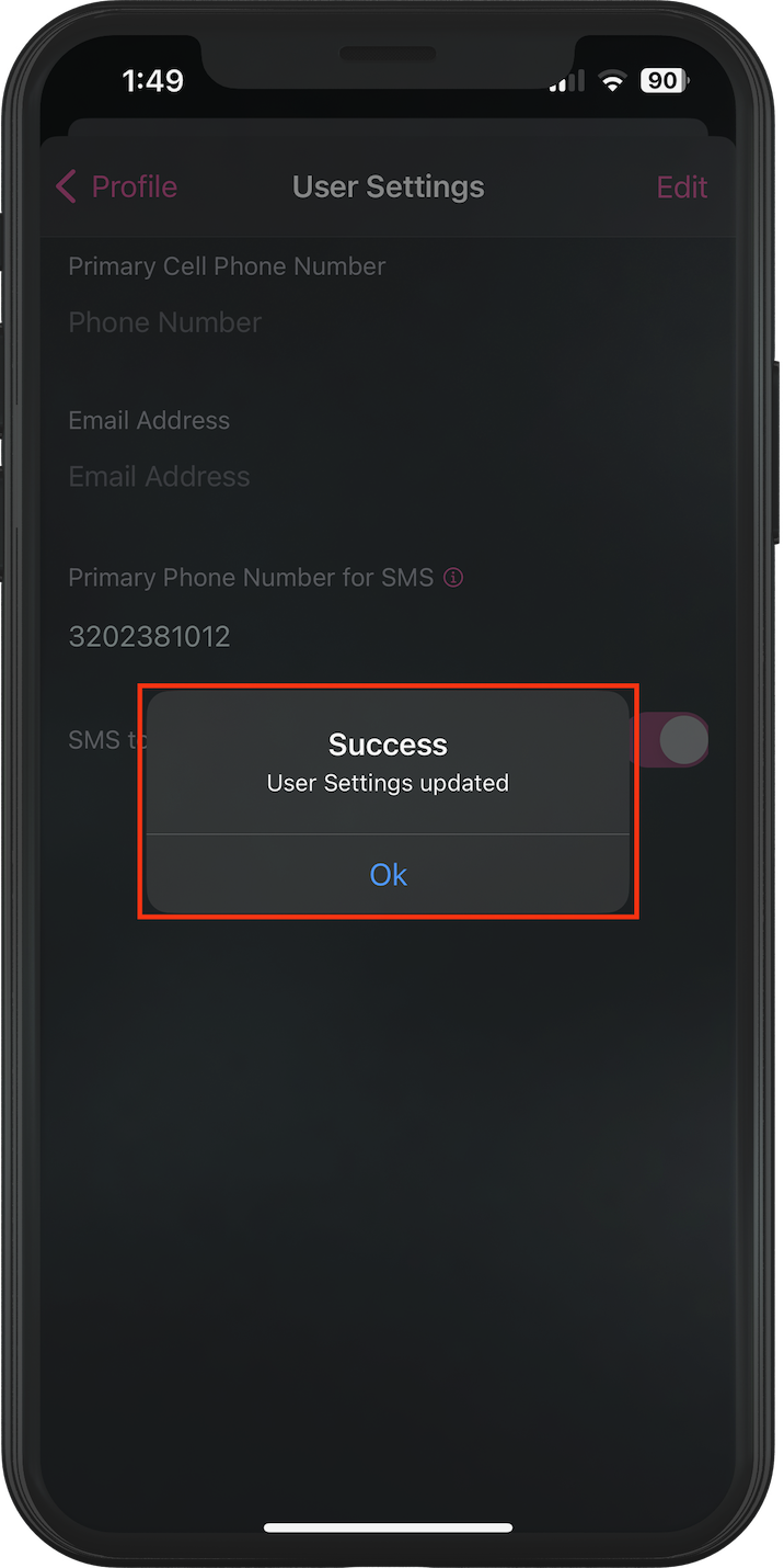 User Settings in the FluentStream Mobile Application on IOS