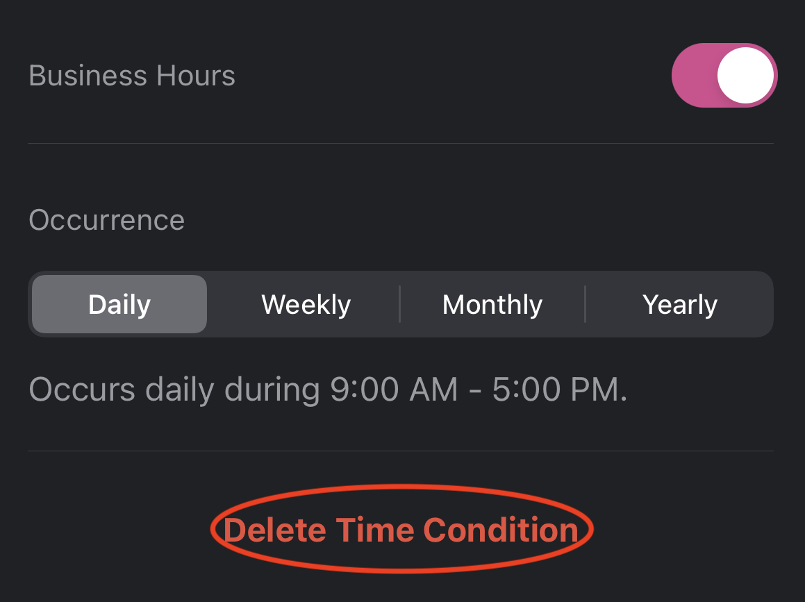 Creating and Removing Time Conditions in the FluentCloud Admin App